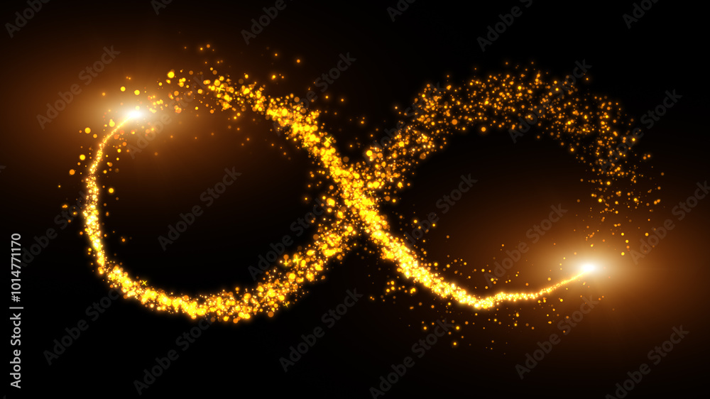 Infinity symbol gold particle with glow light effect on black ...