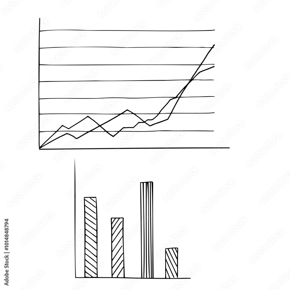 Business analytical trend line graph and infographic statistic bars ...