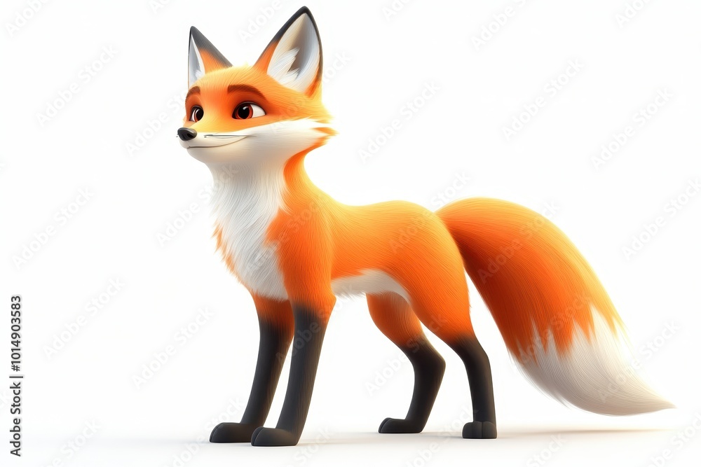 3D icon minimal on isolated white background, cartoon-style fox ...
