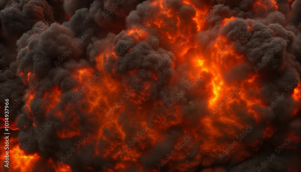 Roiling inferno of flames and dark smoke. Hellish fire texture for ...