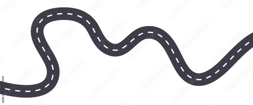 Winding road vector illustration, curved highway icon, black and white ...
