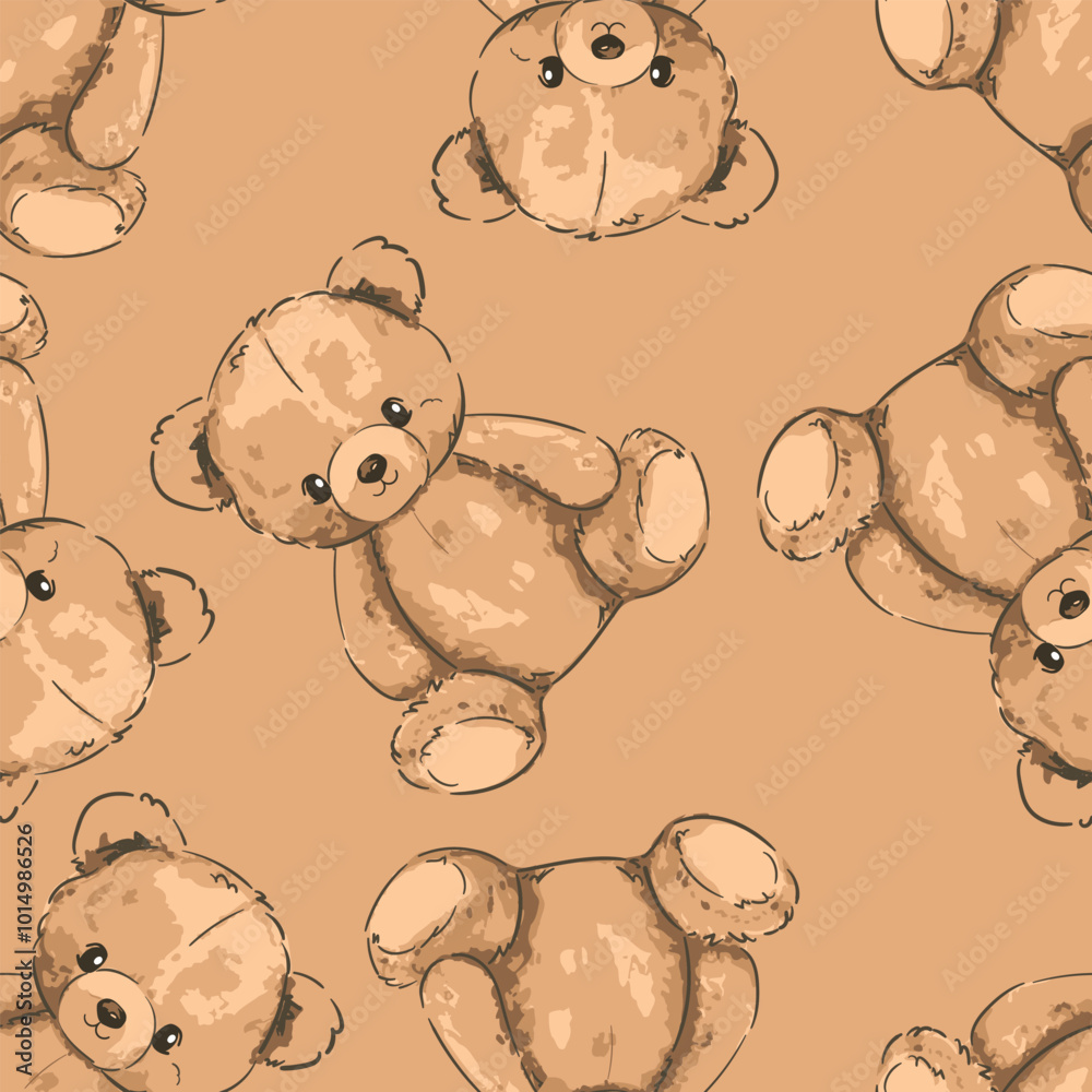 Cute Teddy Bear pattern seamless, vector illustration Hand Drawn Cute print design Stock Vector ...