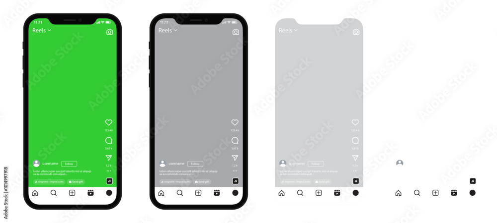 Image vectorielle Stock Instagram screen mockup set. Instagram social ...