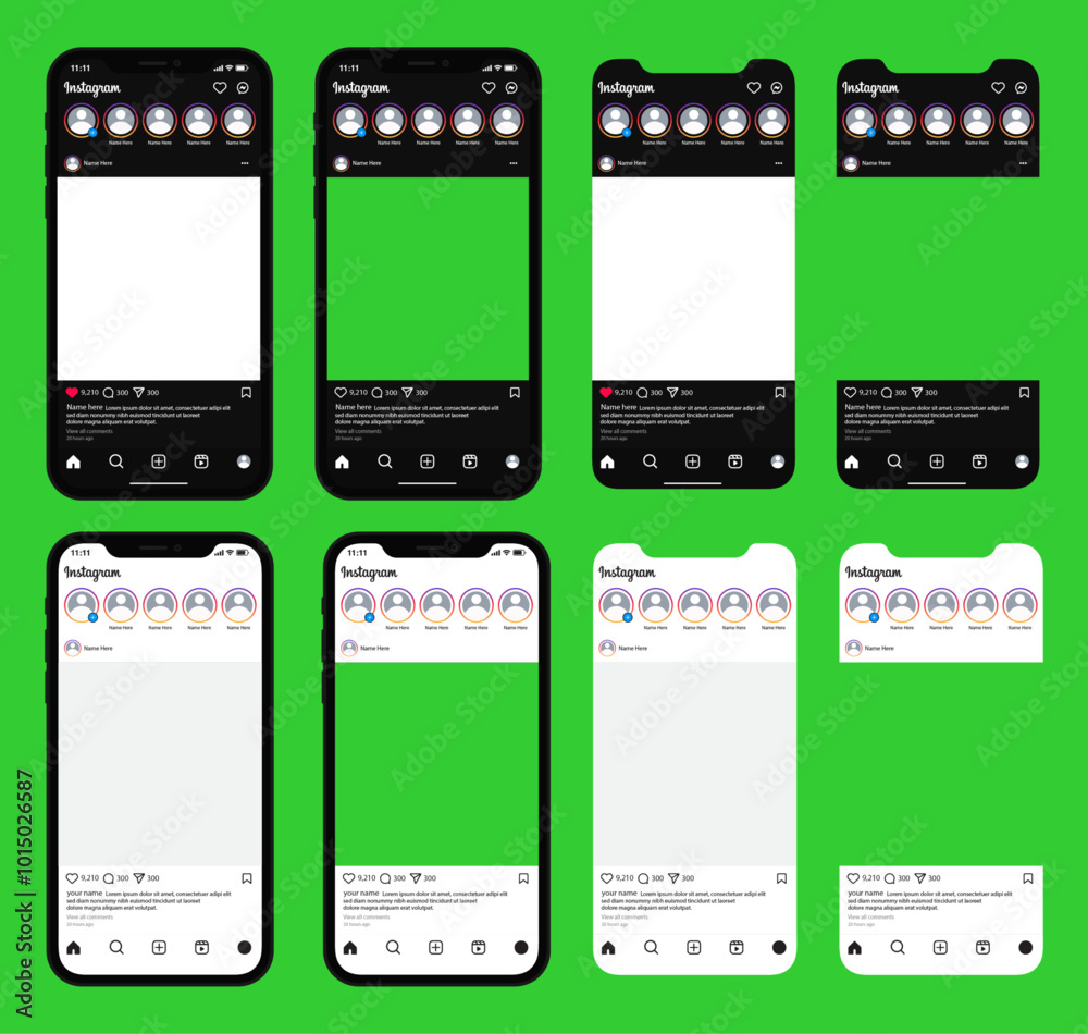 Instagram screen mockup set. Instagram social media template and ...