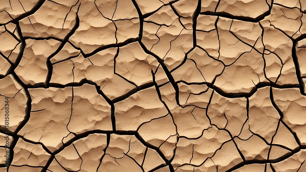 Detailed texture of cracked dry earth, with sharp, defined lines and ...