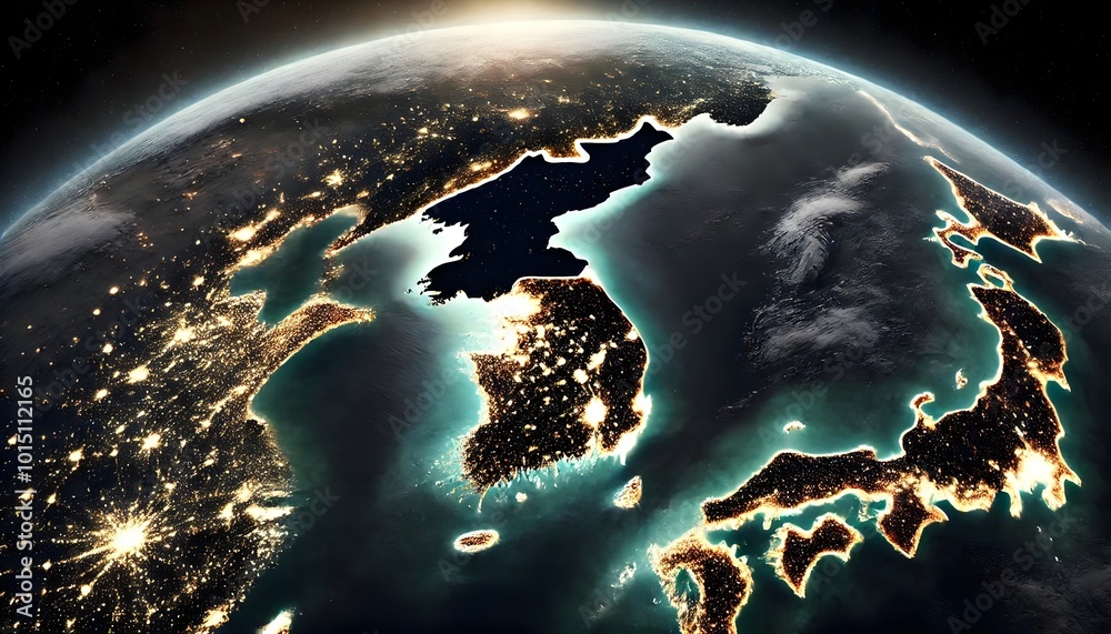 Nighttime Contrast Between North and South Korea from Space Stock Photo ...