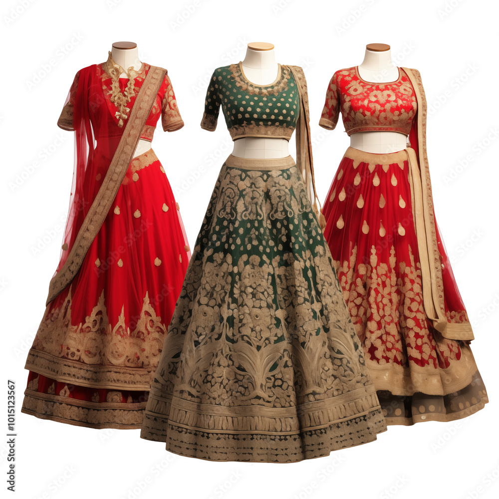 three lehenga dress on mannequin transparent background Stock Photo ...
