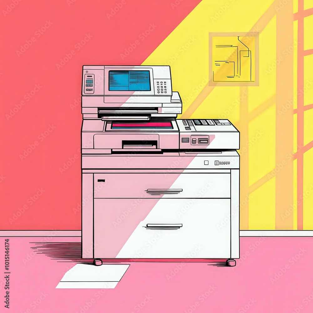 Retro Office Tech: A vintage, minimalist illustration of an office ...