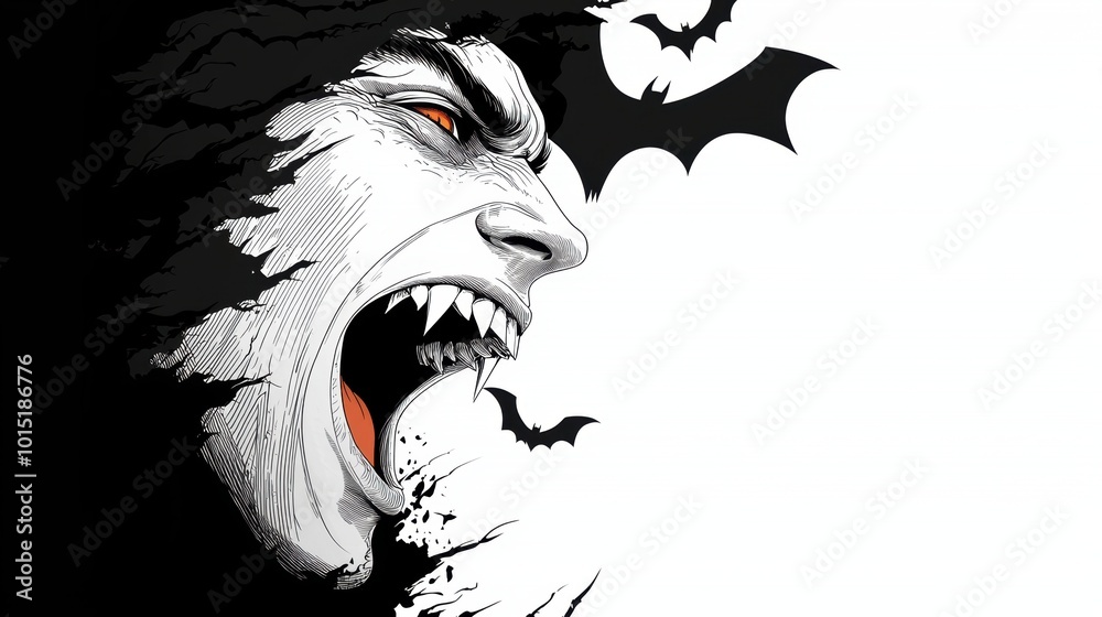Coloring Book Halloween Vampire A close up drawing of a vampire face in ...