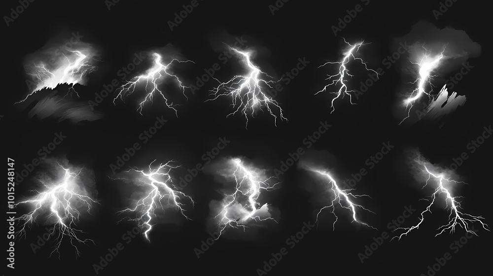 A sprite sheet presents lightning strikes animation, portraying ...
