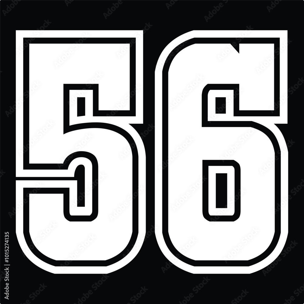 56 Classic Vintage Sport Jersey Uniform numbers in black with a black ...