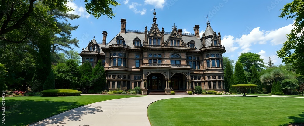 Historic Brownstone Mansion with Green Lawn & Cobblestone Path ...