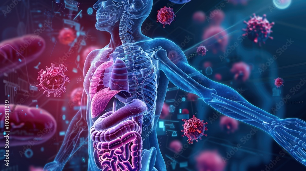 The immune system concept is effectively depicted with a man figure ...