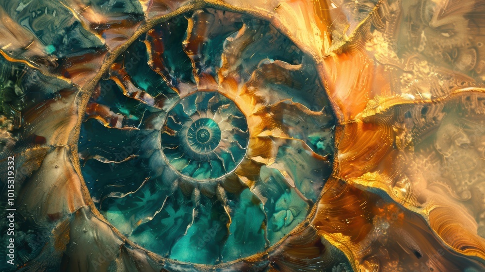 Abstract depiction of a nautilus shell, focusing on its detailed swirl ...