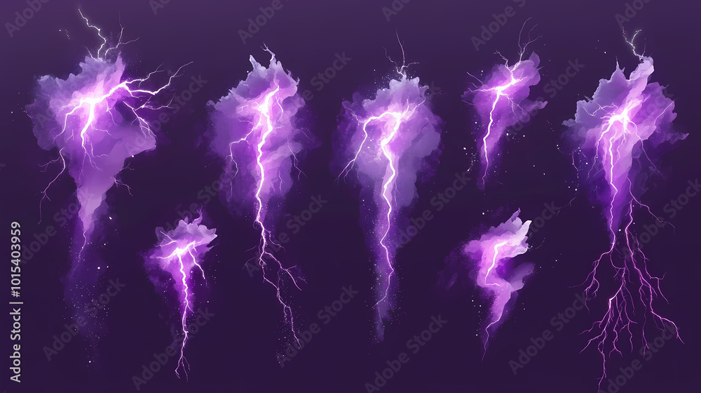 Thunderstorm energy discharge sprite sheet, with realistic purple ...