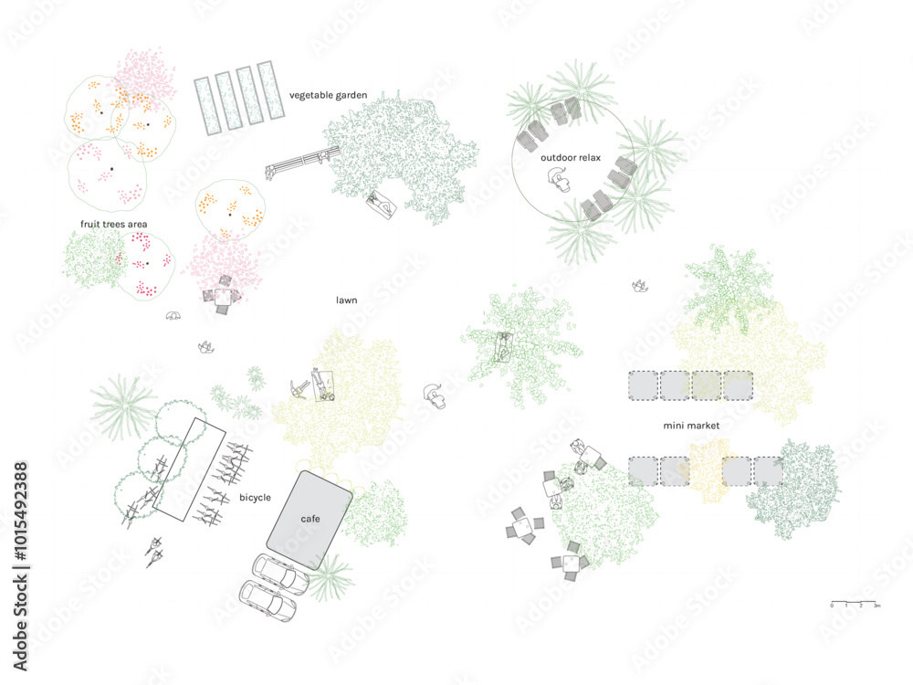 Architectural Drawings, people plan vector in park out door ...