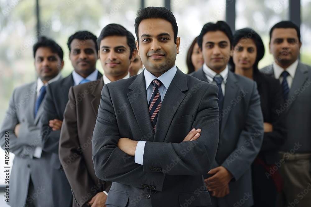 Group of corporate professionals standing together, dressed in formal ...