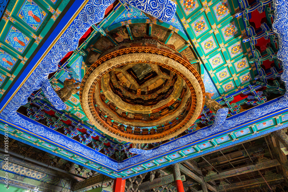 Longfu Temple's Caisson Ceiling. The caisson is a special ceiling used ...