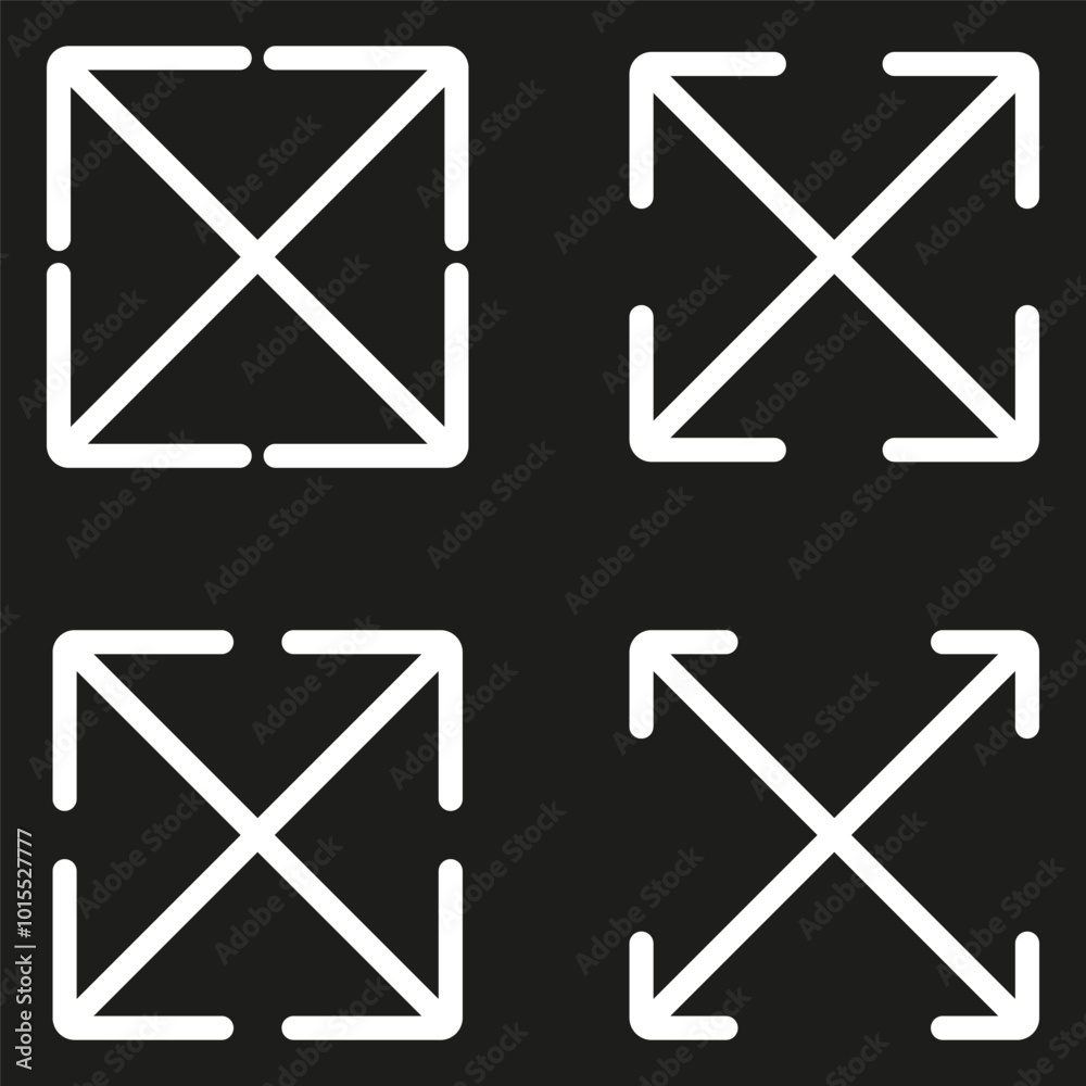 Arrow icons. Expansion symbol set. Black outline arrows. Vector ...