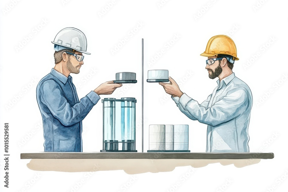 Engineer comparing two products side by side for quality comparison ...