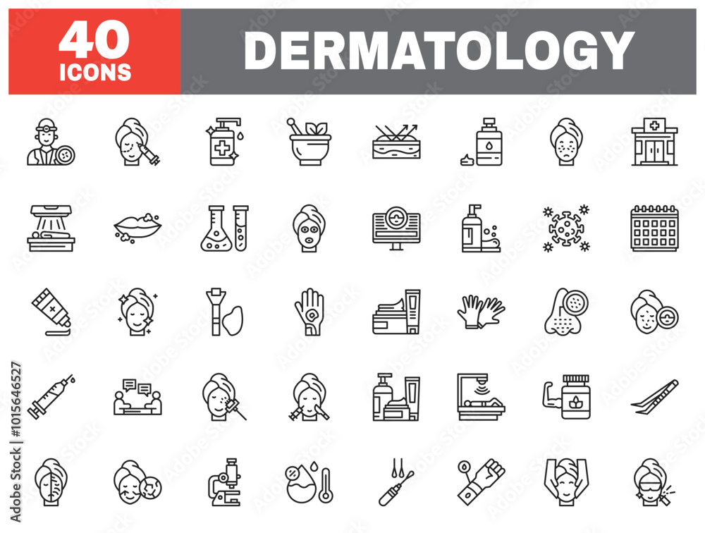 Set of 40 line icons dermatology. Outline icon collection. Editable ...