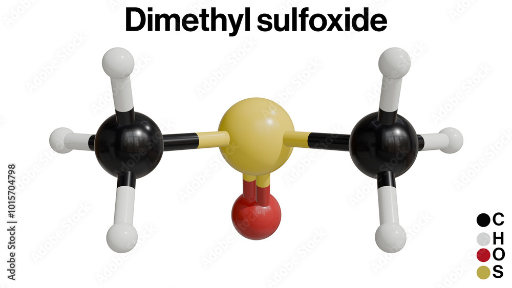 3D Illustration of Chemical Structure of Dimethyl Sulfoxide (DMSO) on ...