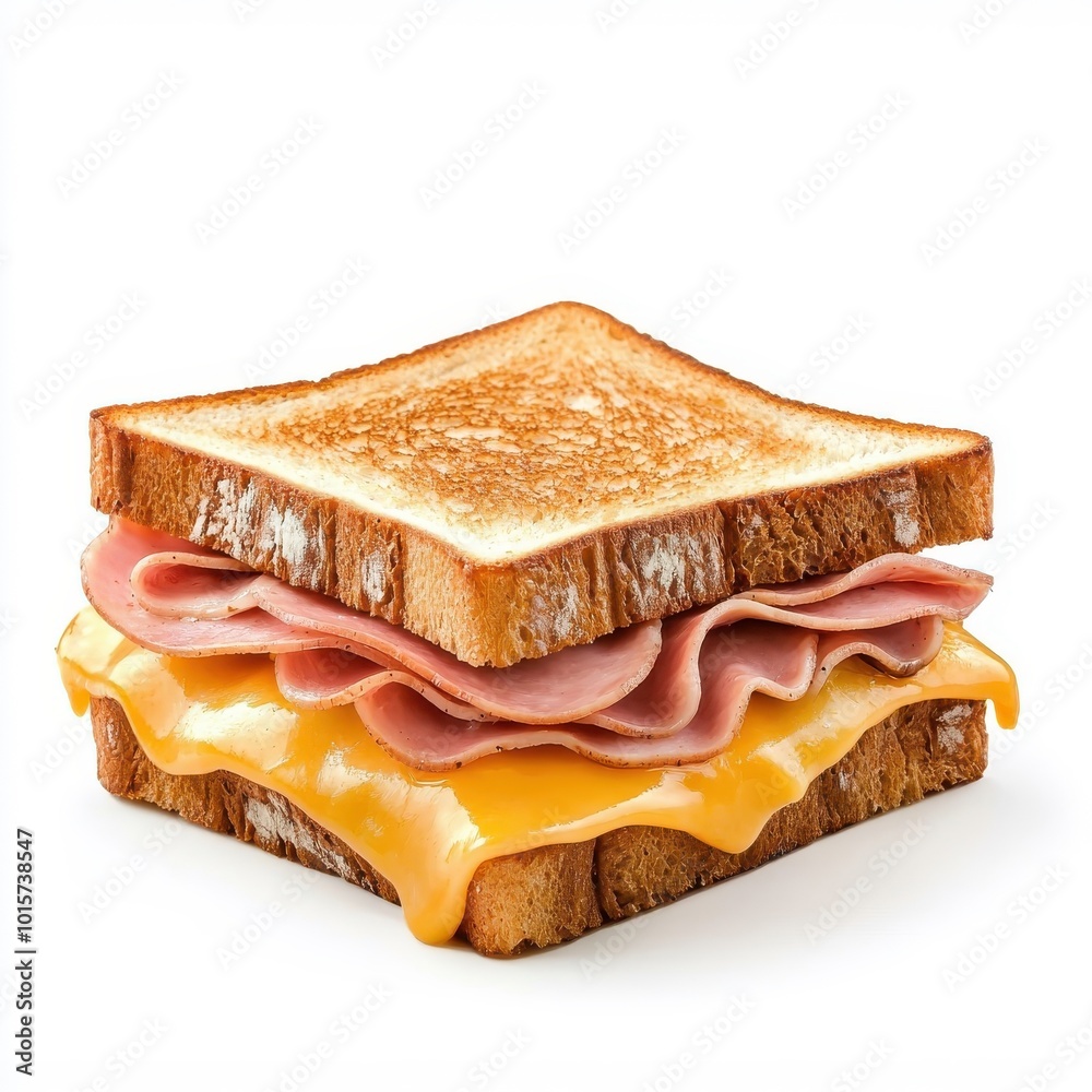 Ham and cheese sandwich isolated on a white background, highlighting ...