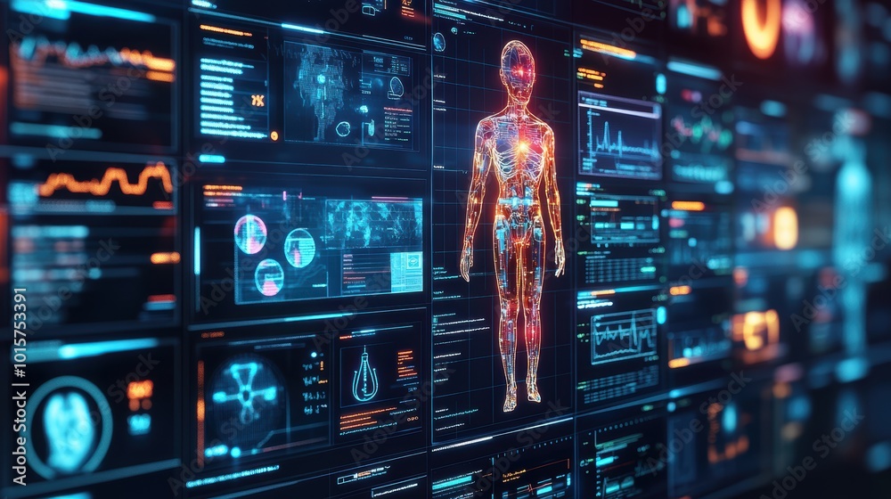 A digital interface showing a healthcare dashboard with AI-driven ...