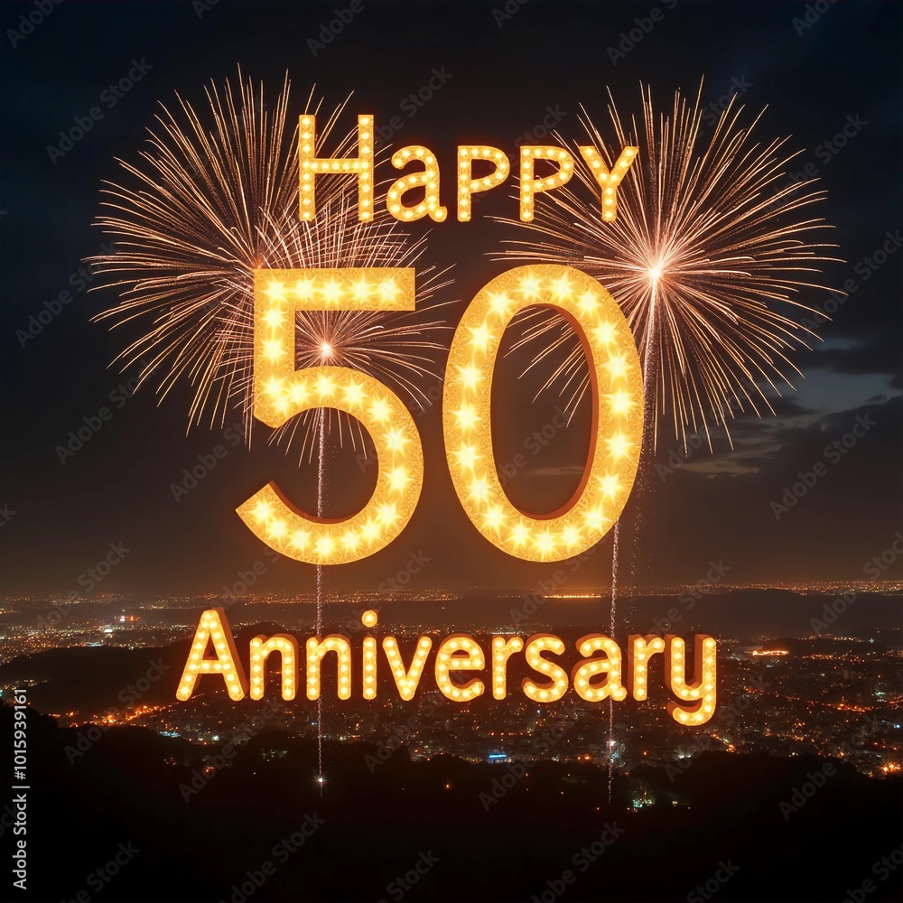 Happy 50th Anniversary, a dramatic night sky filled with golden ...