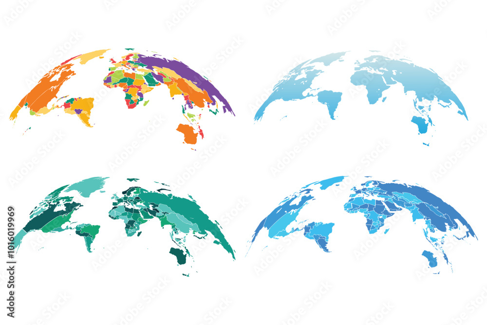 Curved World map contours on white background.High detailed political ...
