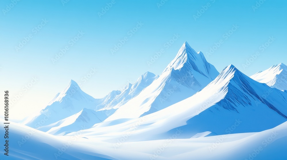 Snowy mountain peaks against a crisp, clear sky, creating a majestic ...