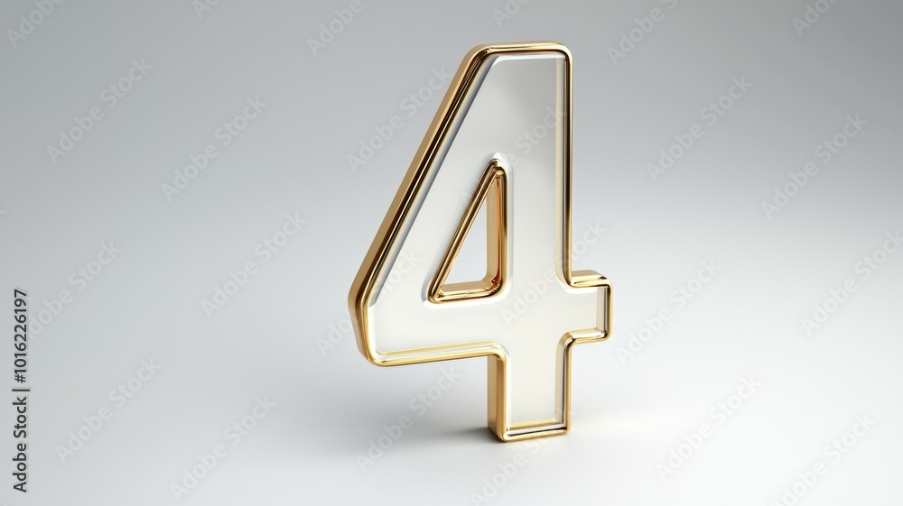 Shiny golden number four displayed on a smooth surface with soft ...