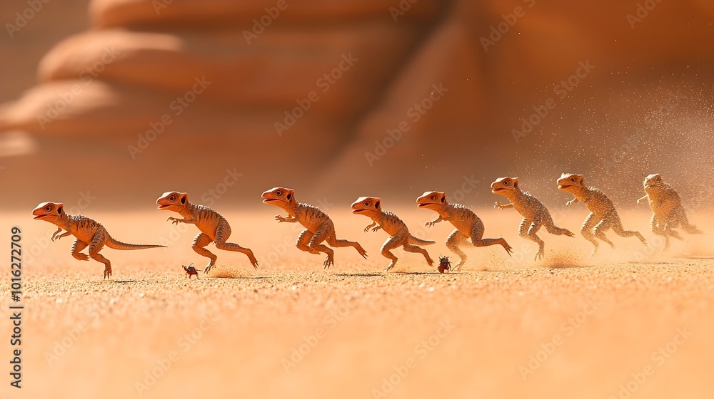 A group of Compsognathus small theropod dinosaurs from the Jurassic ...