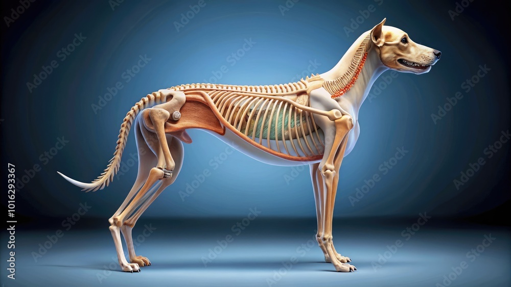 Detailed illustration of a dog's skeletal system, showcasing bones ...