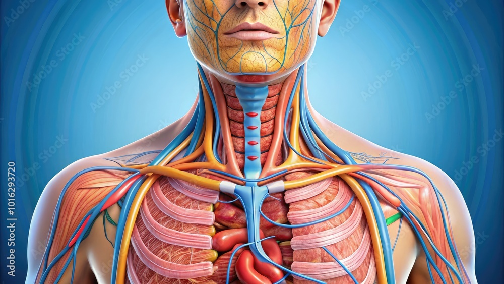 Detailed illustration of the human esophagus anatomy, showcasing the ...