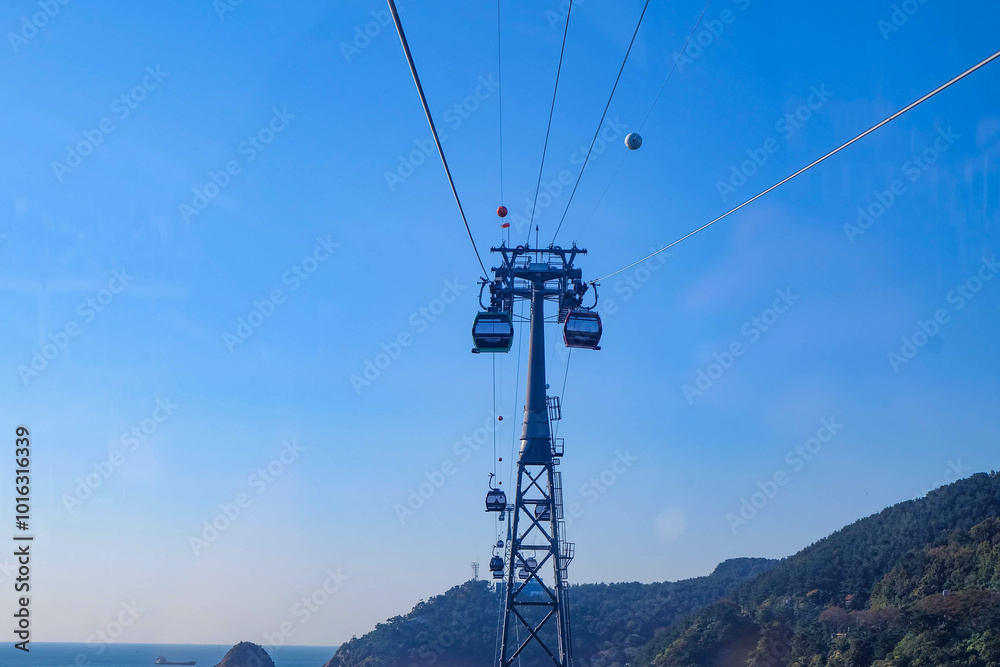 Beautiful landscape of cable car transportation system for tourist ...