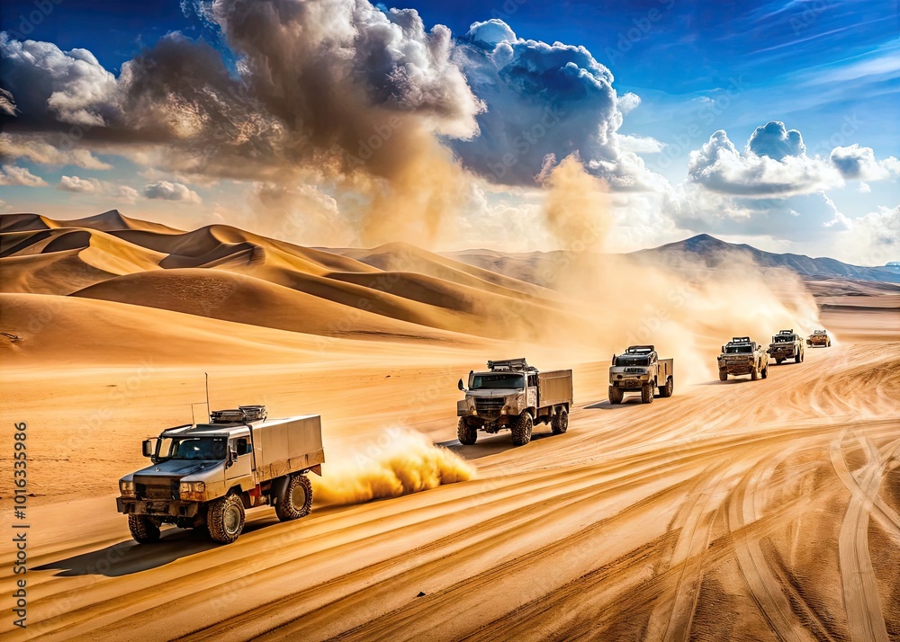 Military Convoy in Desert Landscape â€“ Epic Vehicle Journey Through ...