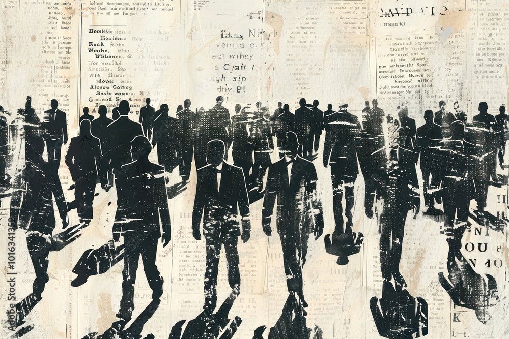 Men in black suits walking crowd ephemera border backgrounds drawing ...