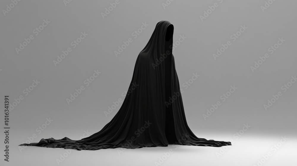 Black Hooded Figure Standing on a Plain Background, Mysterious and ...