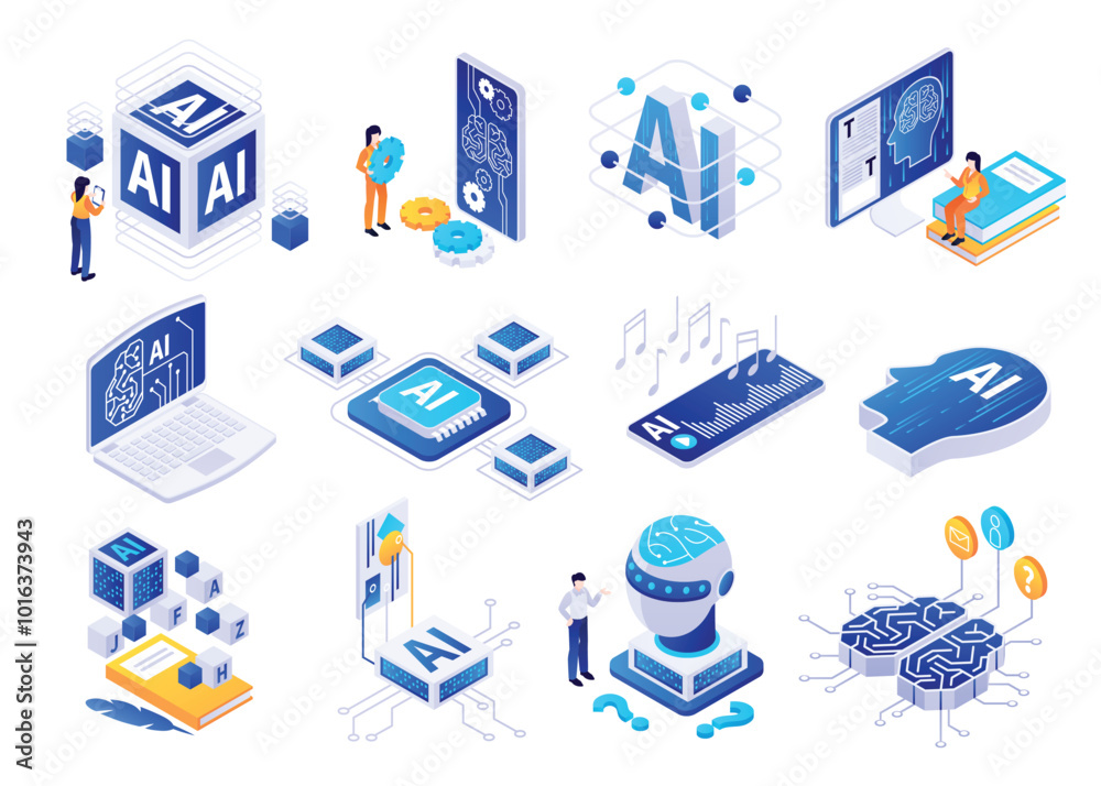 Isometric AI and Technology Illustrations Stock Vector | Adobe Stock
