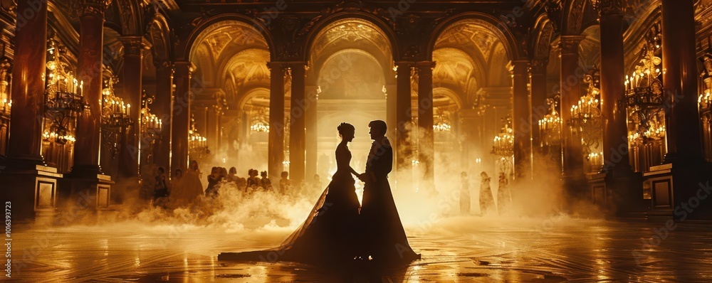 Opera singers performing on a grand stage with dramatic costumes, grand ...