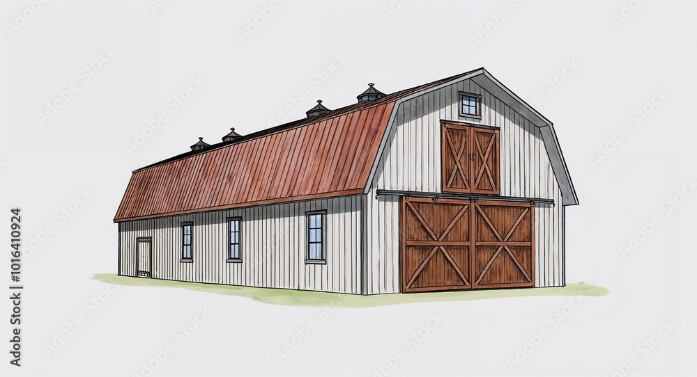 Hand drawing clipart of a Barndominium with rustic and industrial style ...