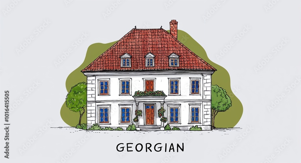 Hand drawing clipart of a Georgian house on plain white background ...