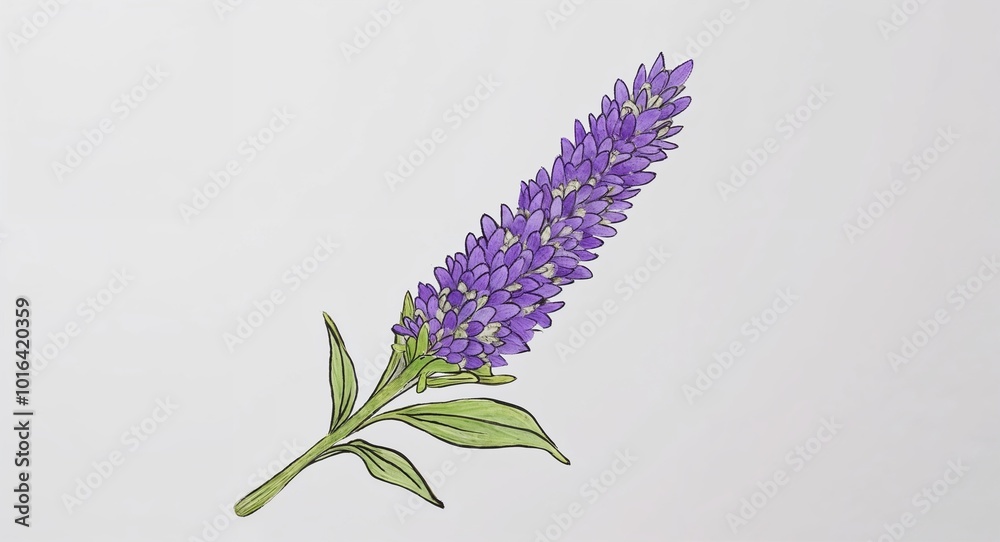Hand drawing clipart of a purple lavender stem on plain white ...