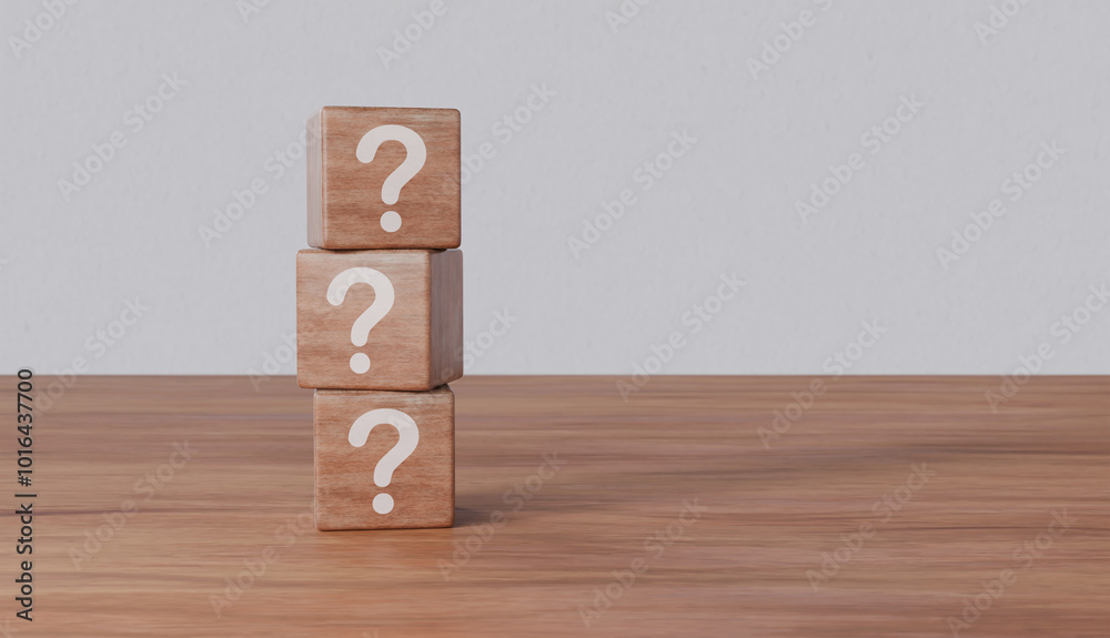 Wooden 3D alphabet letters spelling question mark on a white background ...