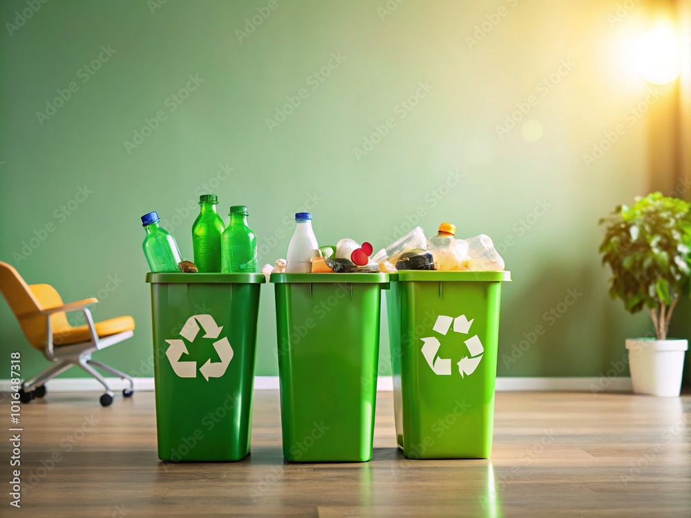 Mini Green Bins with Recyclable Waste Materials for Environmental ...