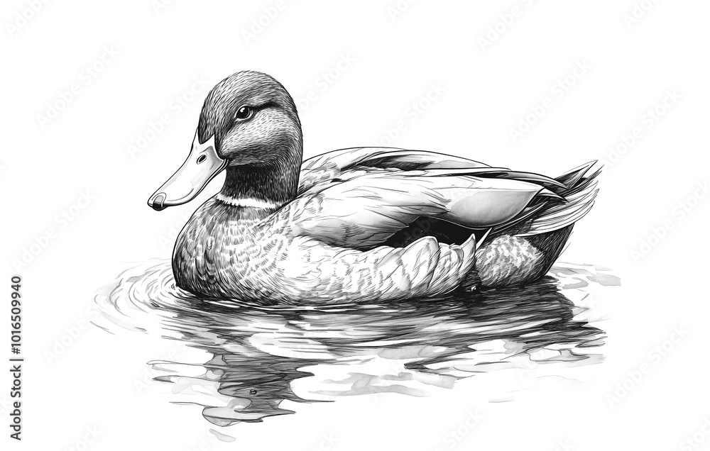 Duck, sketch. Vintage retro print, duck sketch ink pencil style drawing ...