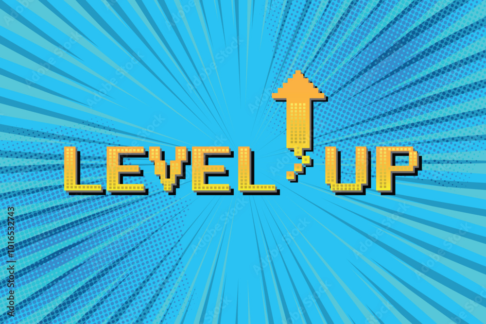 LEVEL UP symbol. pixel art .8 bit game. retro game. for game assets in ...