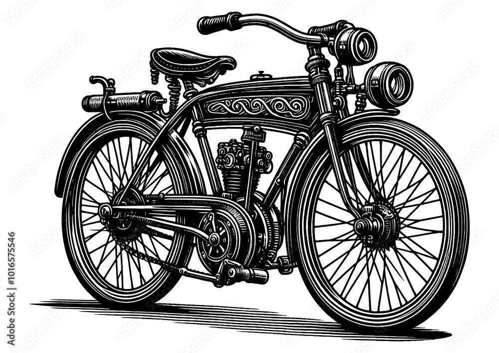 Steampunk vintage motorcycle bike, detailed design elements and classic ...