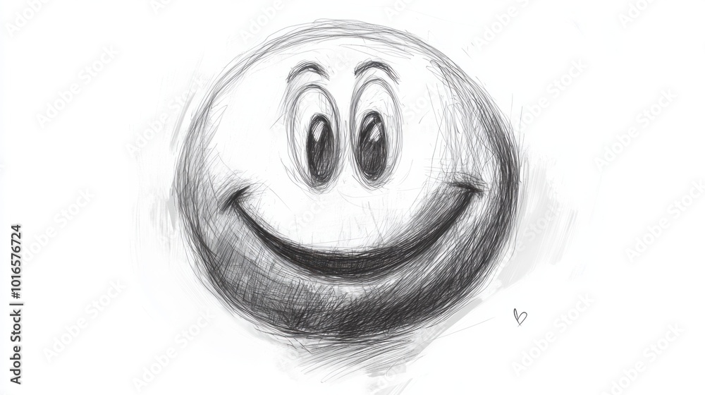 Rough pencil sketch of a smiley face doodle, isolated on white ...